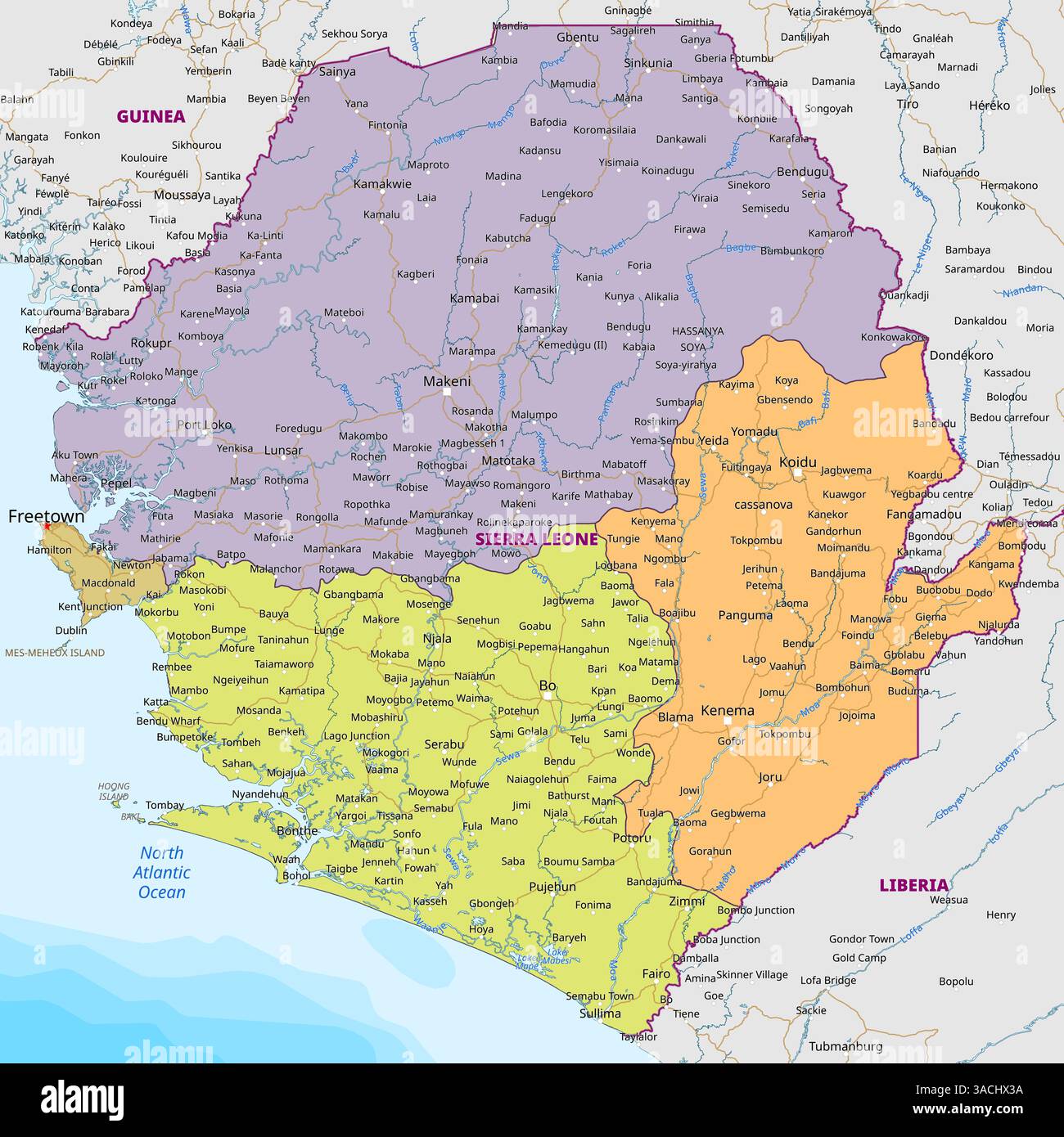 Detailed political map of Sierra Leone Stock Vector Image & Art - Alamy