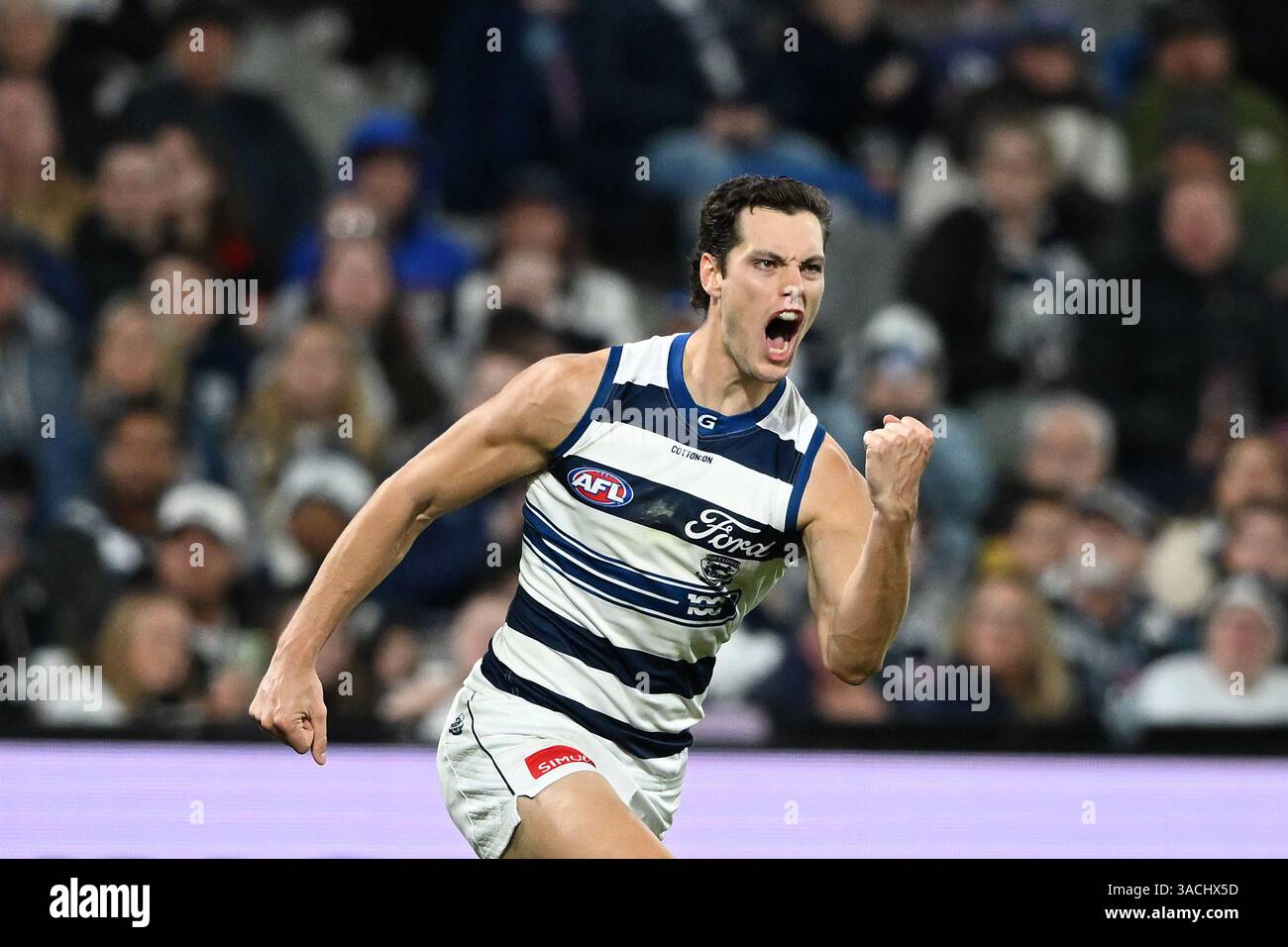 Geelong, Australia. 04th Apr, 2025. Shannon Neale of Geelong reacts ...