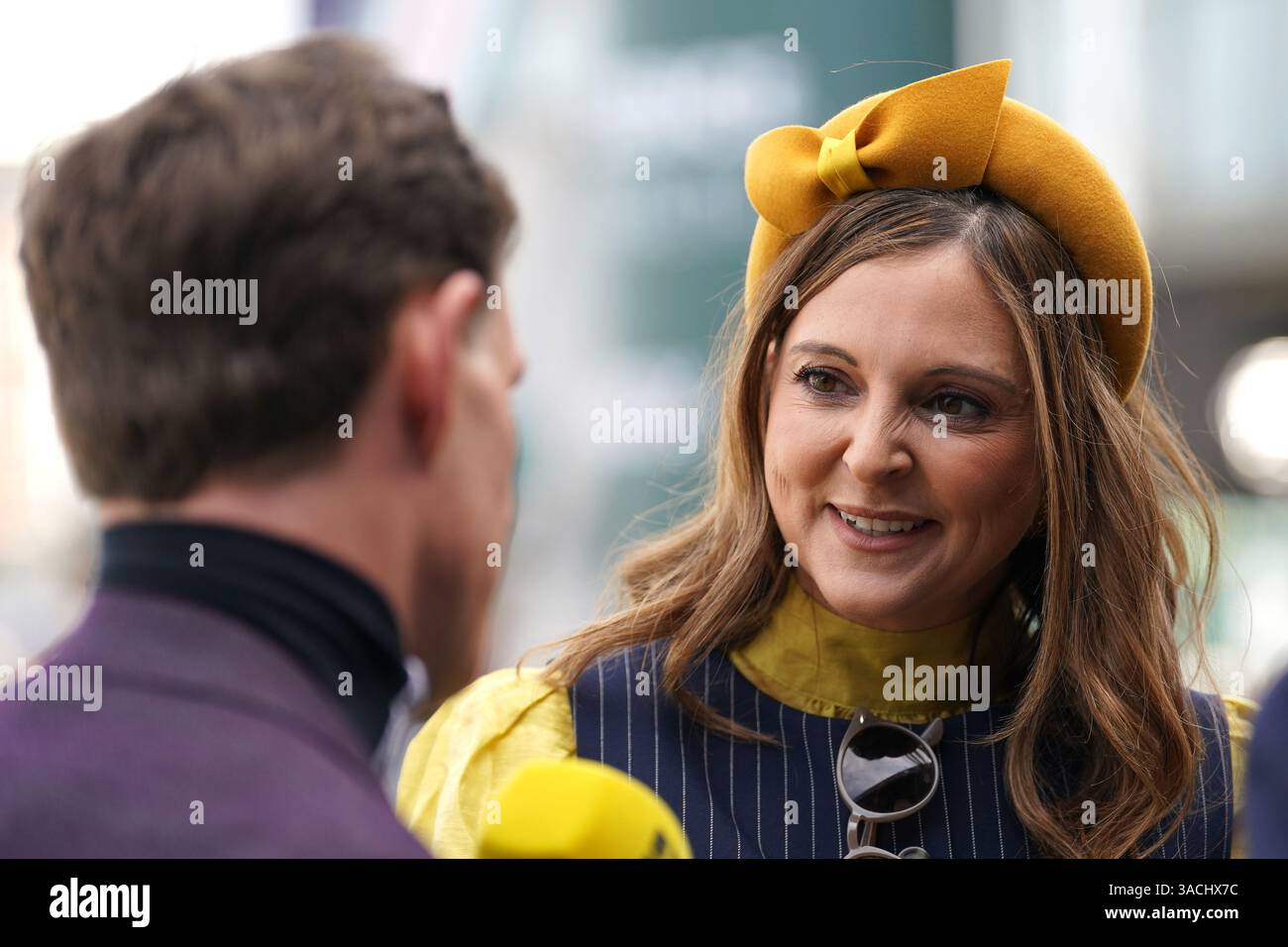 BBC Sport presenter Gina Bryce (right) interviewing jockey Paul Townend ...