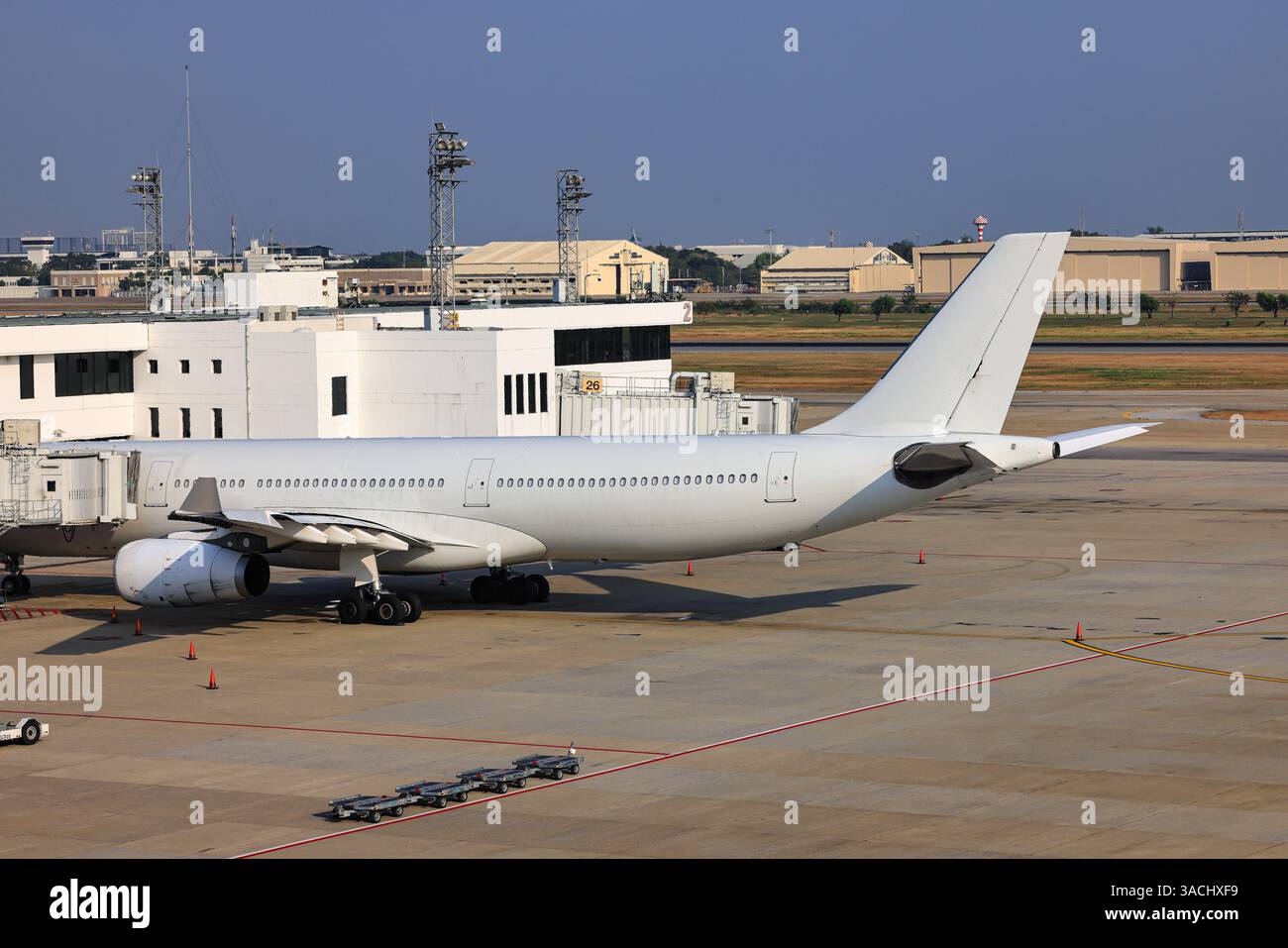 The white commercial airplane on process of Pre-flight service and ...