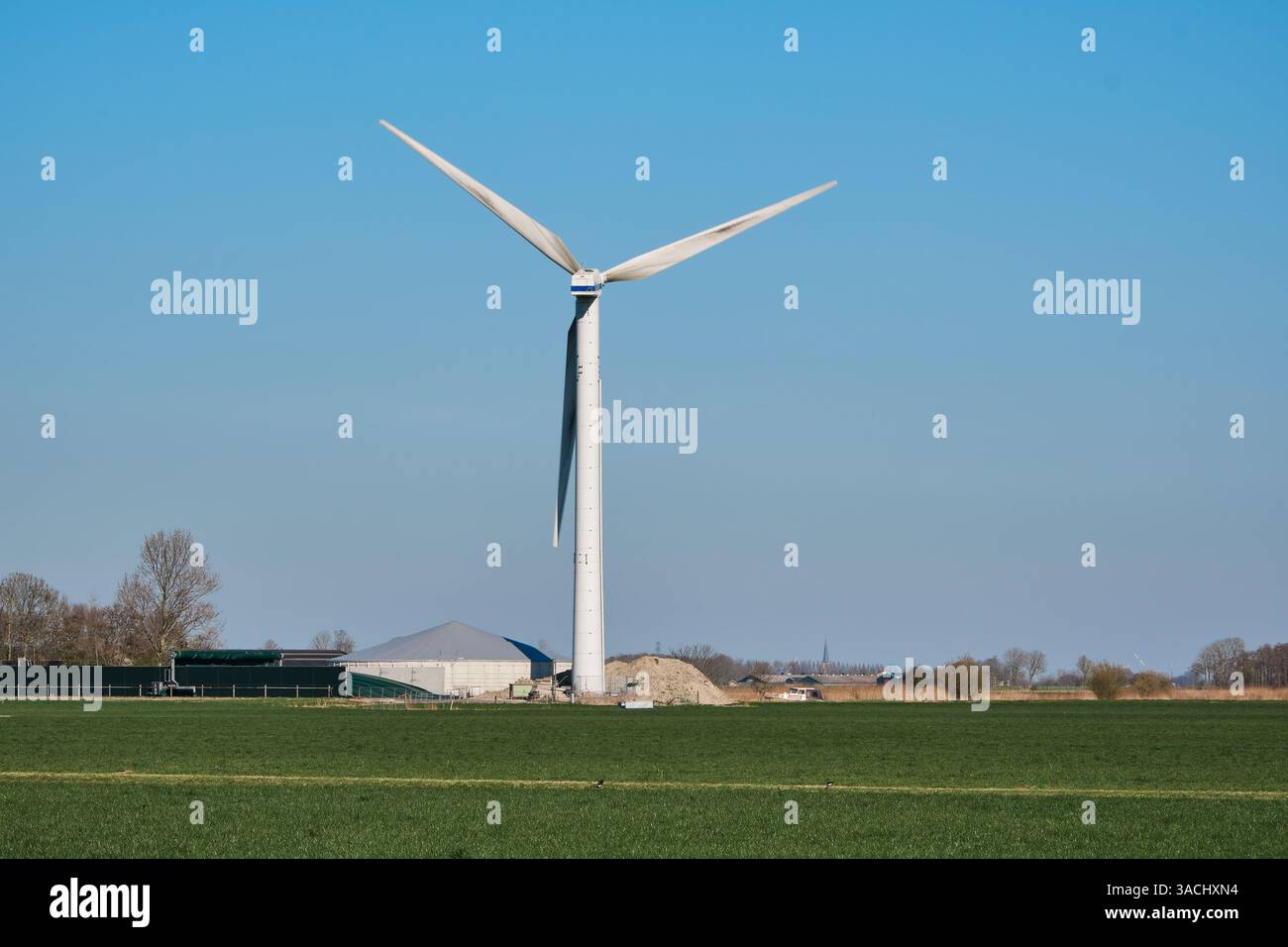Modern Wind Turbine harvesting the ever blowing Frisian winds on a farm ...