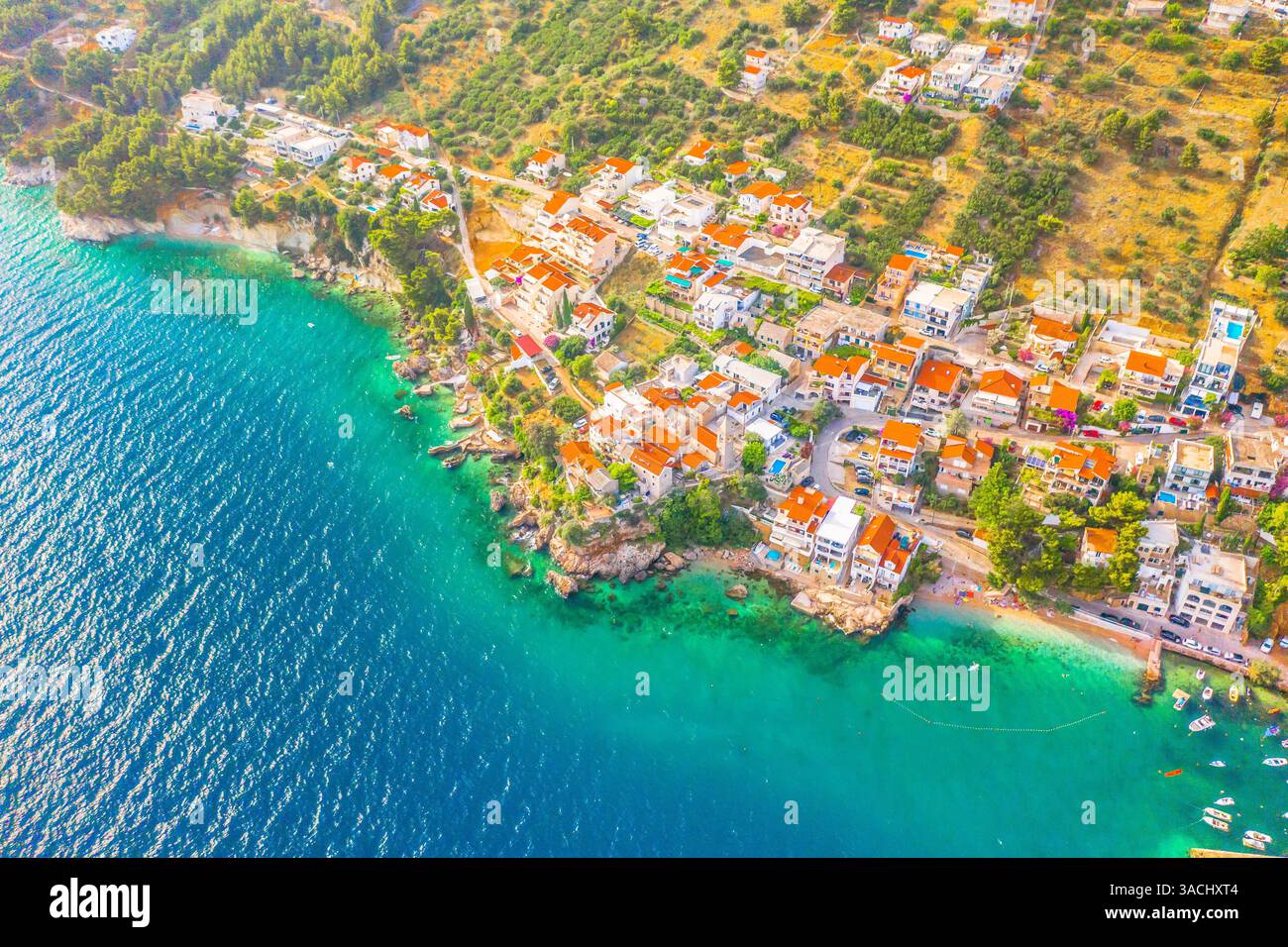 Aerial photograph of the charming coastal village Pisak on the Makarska ...
