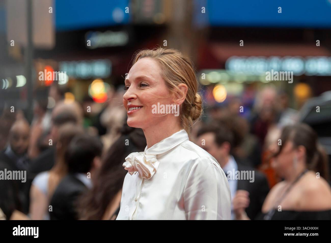 NEW YORK, NEW YORK - APRIL 03: Uma Thurman attends "Good Night, And ...