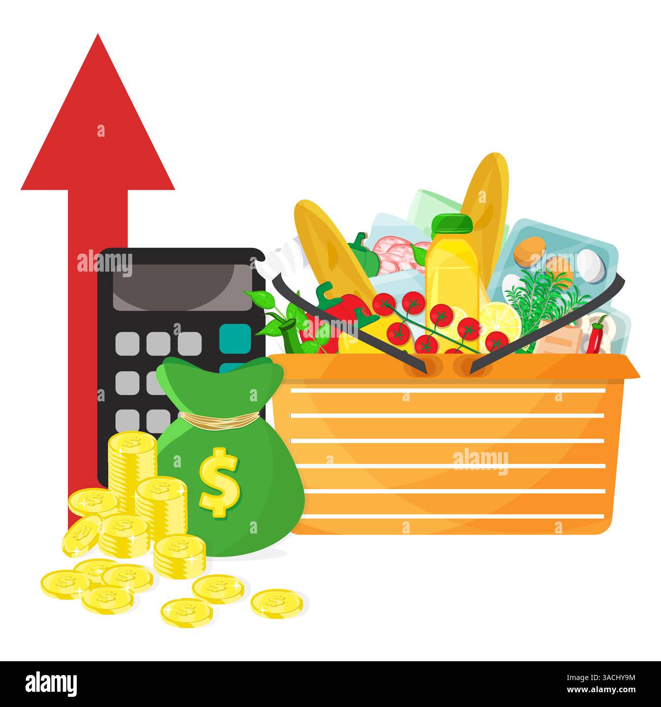 Living concept. Infographic vector illustration basket with grocery ...