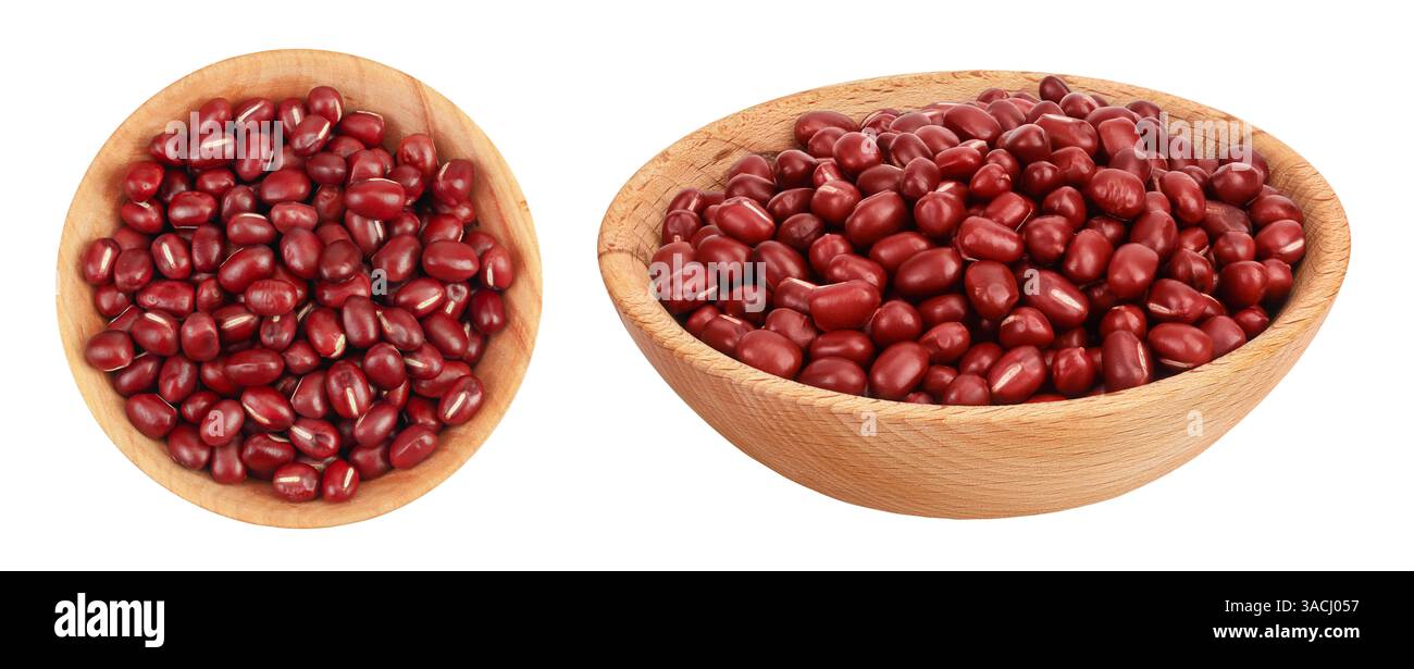 Red adzuki beans in wooden bowl isolated on white background. Top view ...