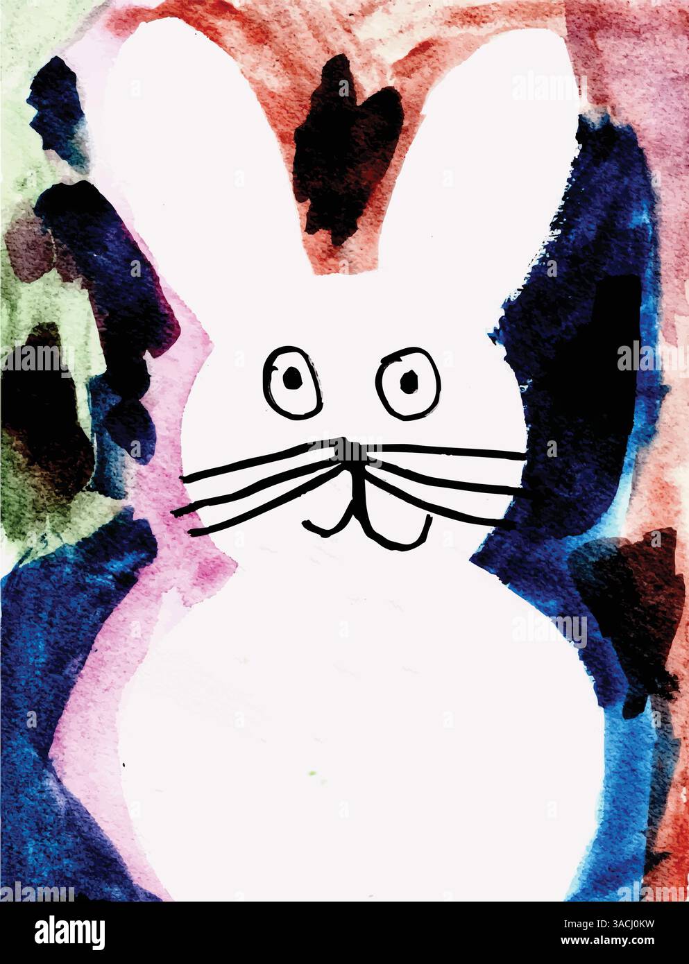 Abstract watercolor painting of a white rabbit with minimalist features ...