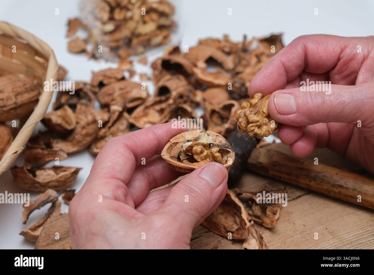 Hands removing walnut from hi-res stock photography and images - Alamy