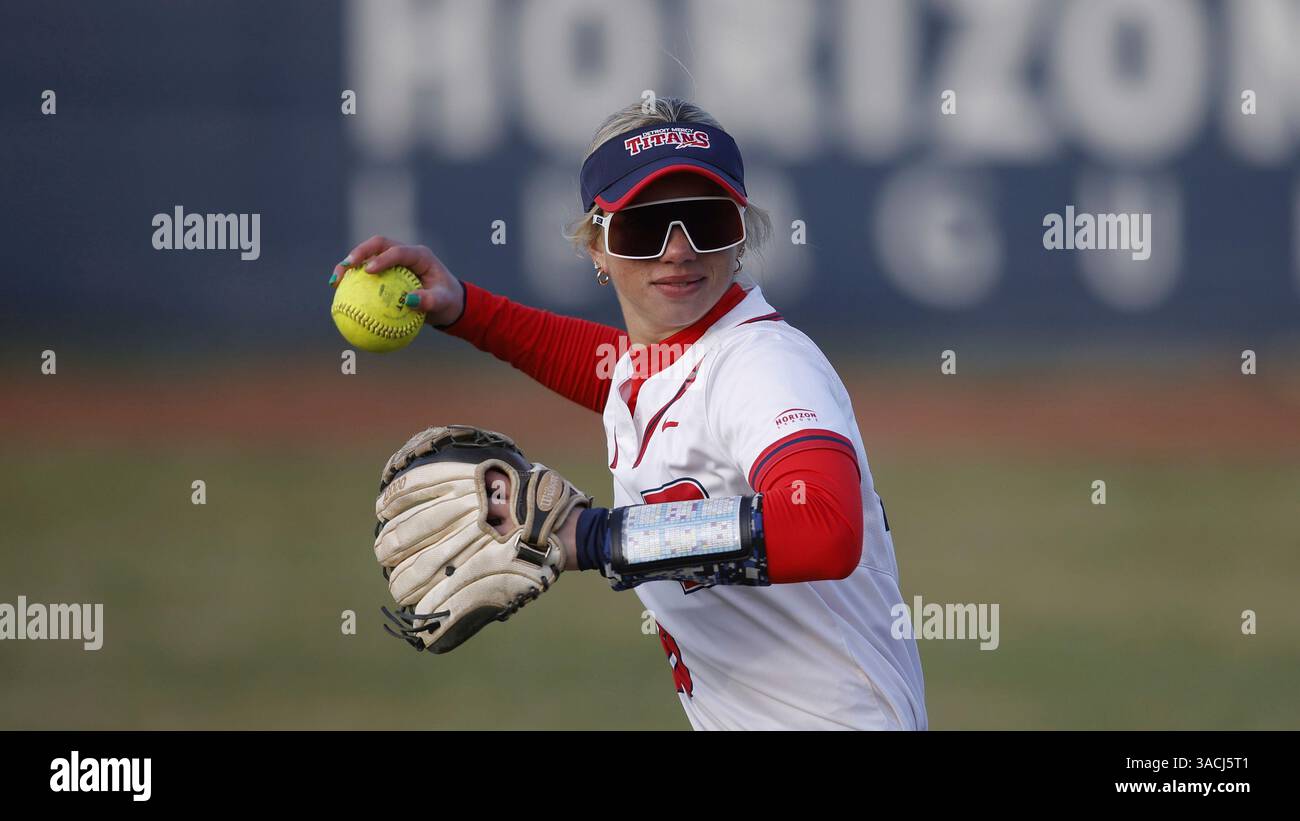 Detroit Mercy's Lauren Creon plays during an NCAA softball game on ...