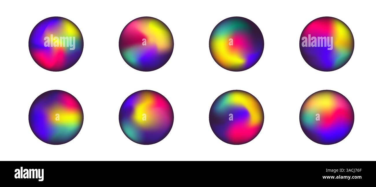 Set of bright holographic circles mesh gradient on white background ...