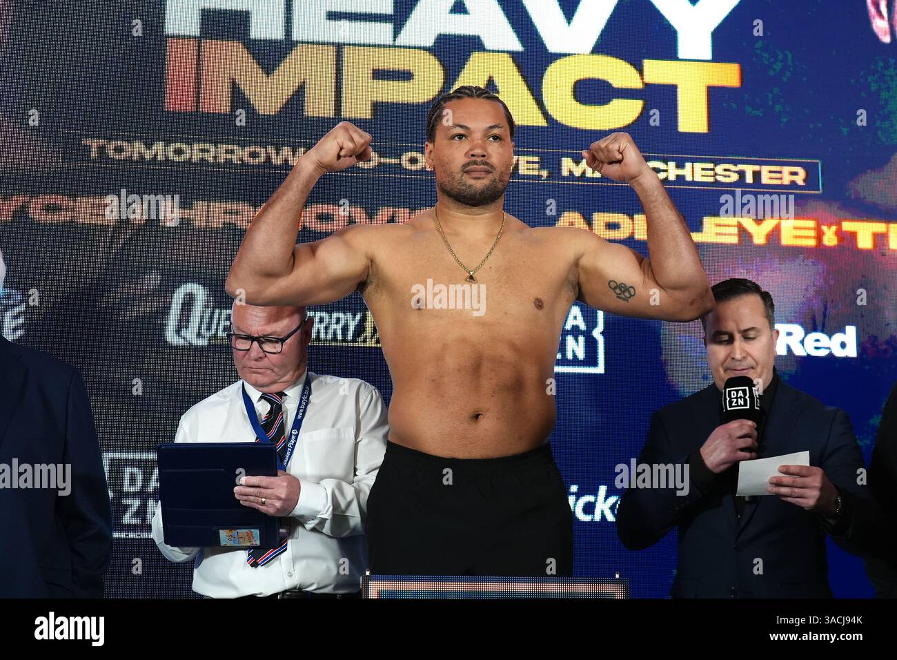 Joe Joyce during the weigh-in at the Co-op Live arena, Manchester. Joe ...