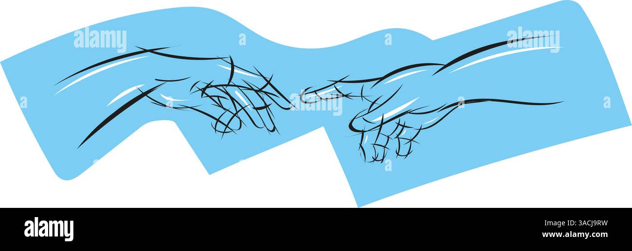 geometric style sketch on blue background. The Creation of Adam by ...