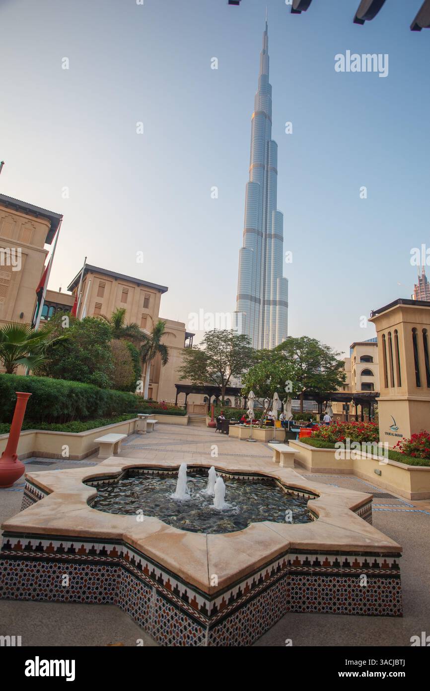 A Typical arab fountain with tiles in the luxury Souk Al Bahar dowotown ...