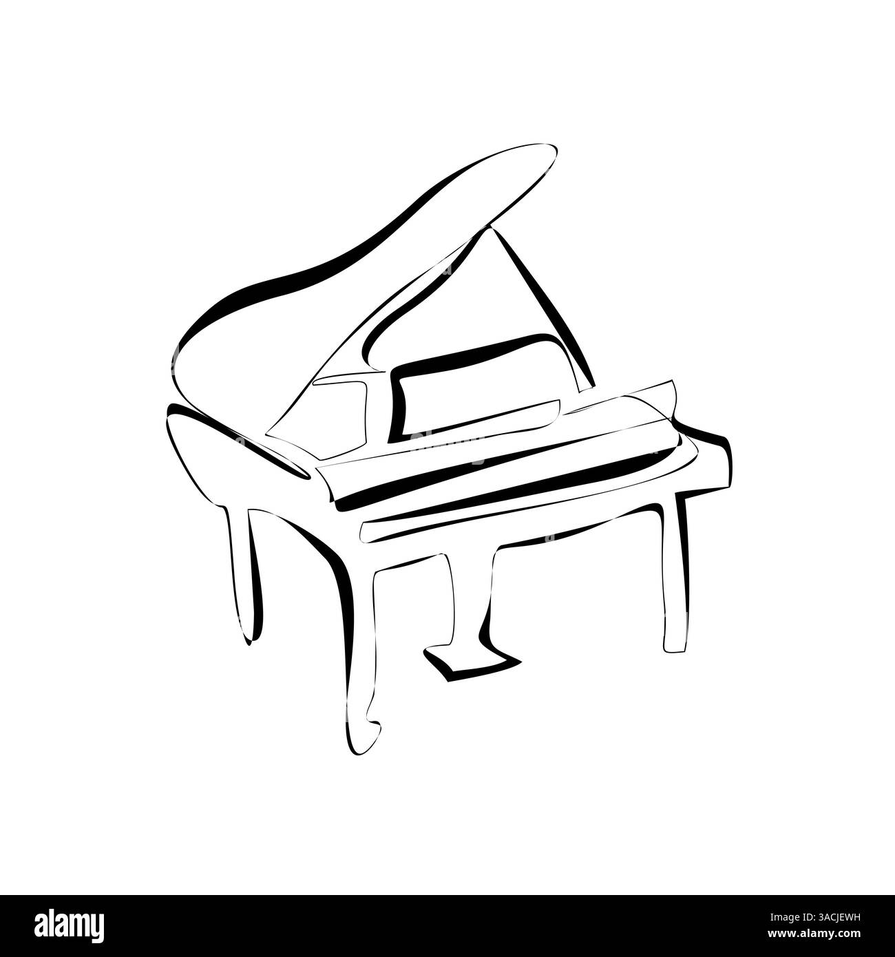 Piano continuous one line vector drawing. Pianoforte hand drawn ...