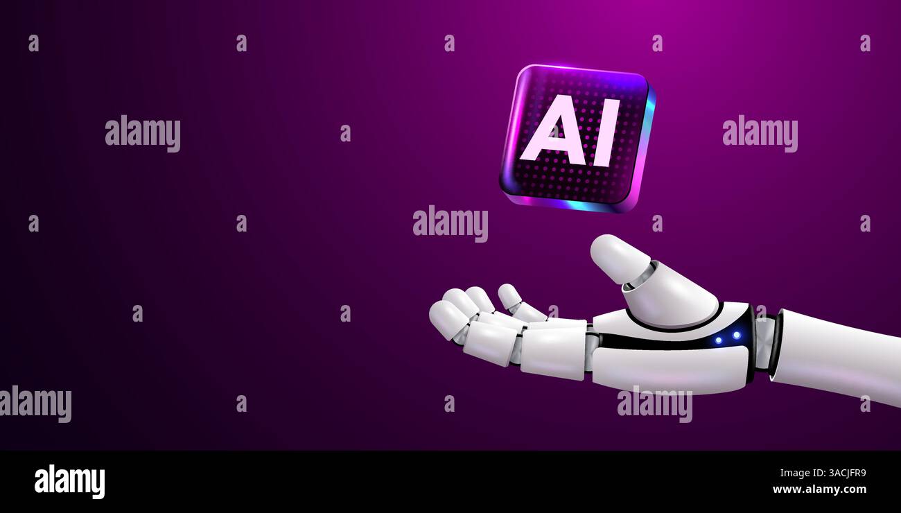 Robot hand holding processor. Technology, machine learning, neural network, Artificial ...