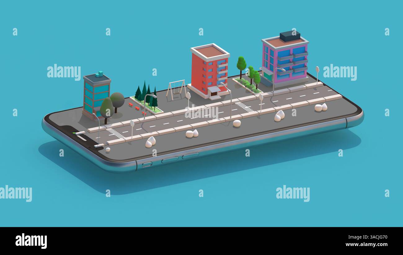 Isometric city on mobile, 3D Rendered isometric city on mobile. 4K ...