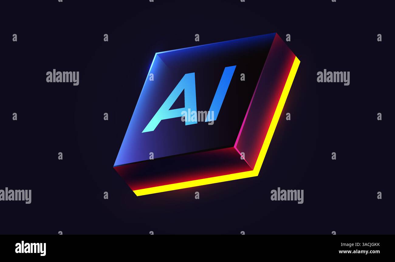 Brightly glowing glass AI chip. Technology concept. CPU processor ...