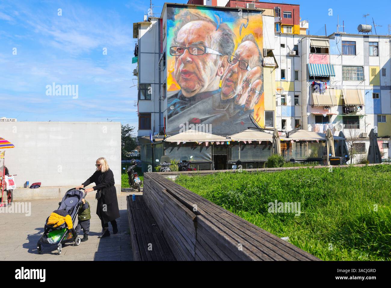 Mural of Acclaimed Novelist Ismail Kadare A mural painting, depicting ...