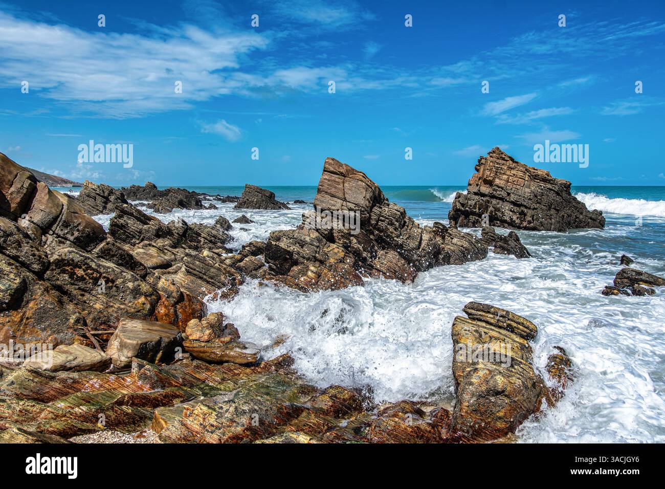 Trail along the coast and beaches from Jericoacoara to Pedra Furada in ...