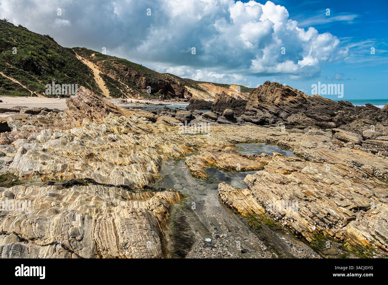 Trail along the coast and beaches from Jericoacoara to Pedra Furada in ...