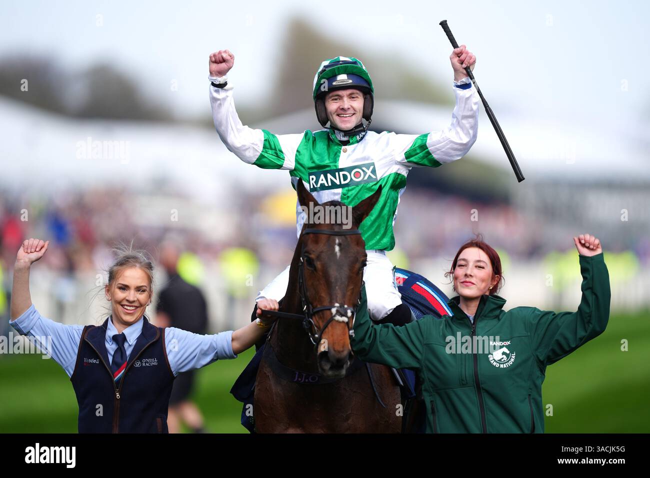Jockey Jonjo O'Neill Jr (centre) celebrates after wining the William ...
