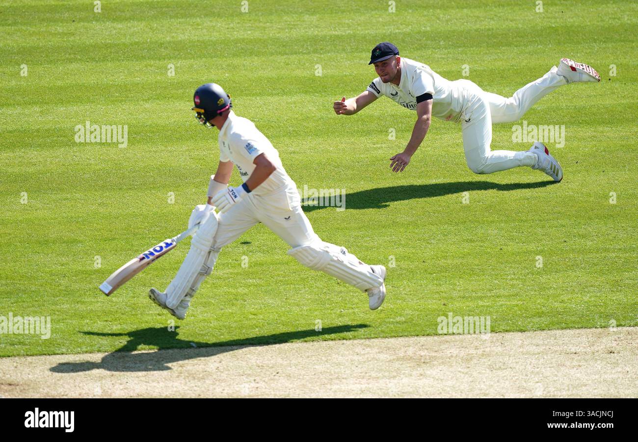 Lancashire's Tom Aspinwall attempts to take a wicket on day one of the ...