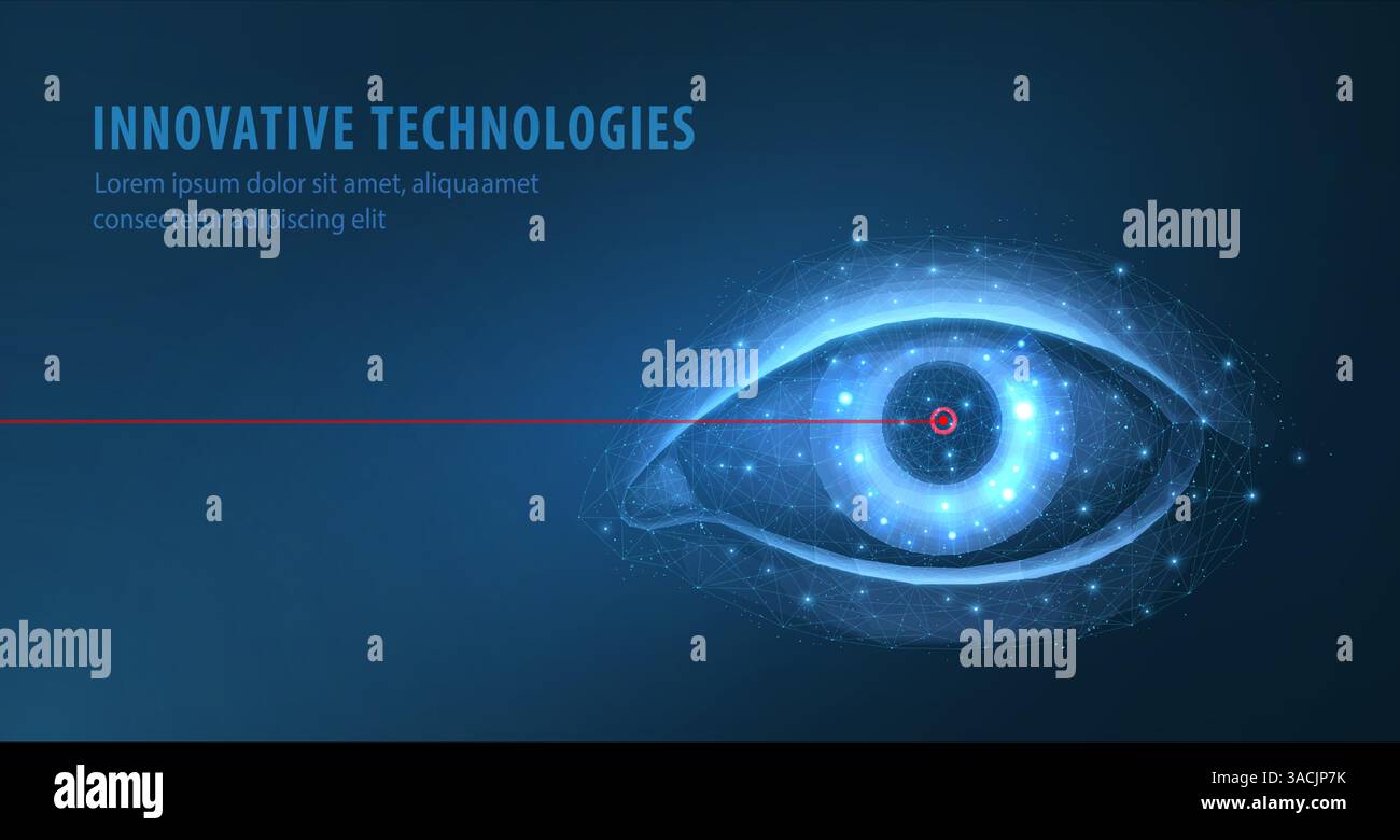 Human eye on blue background. Ophthalmology concept, eye technology ...