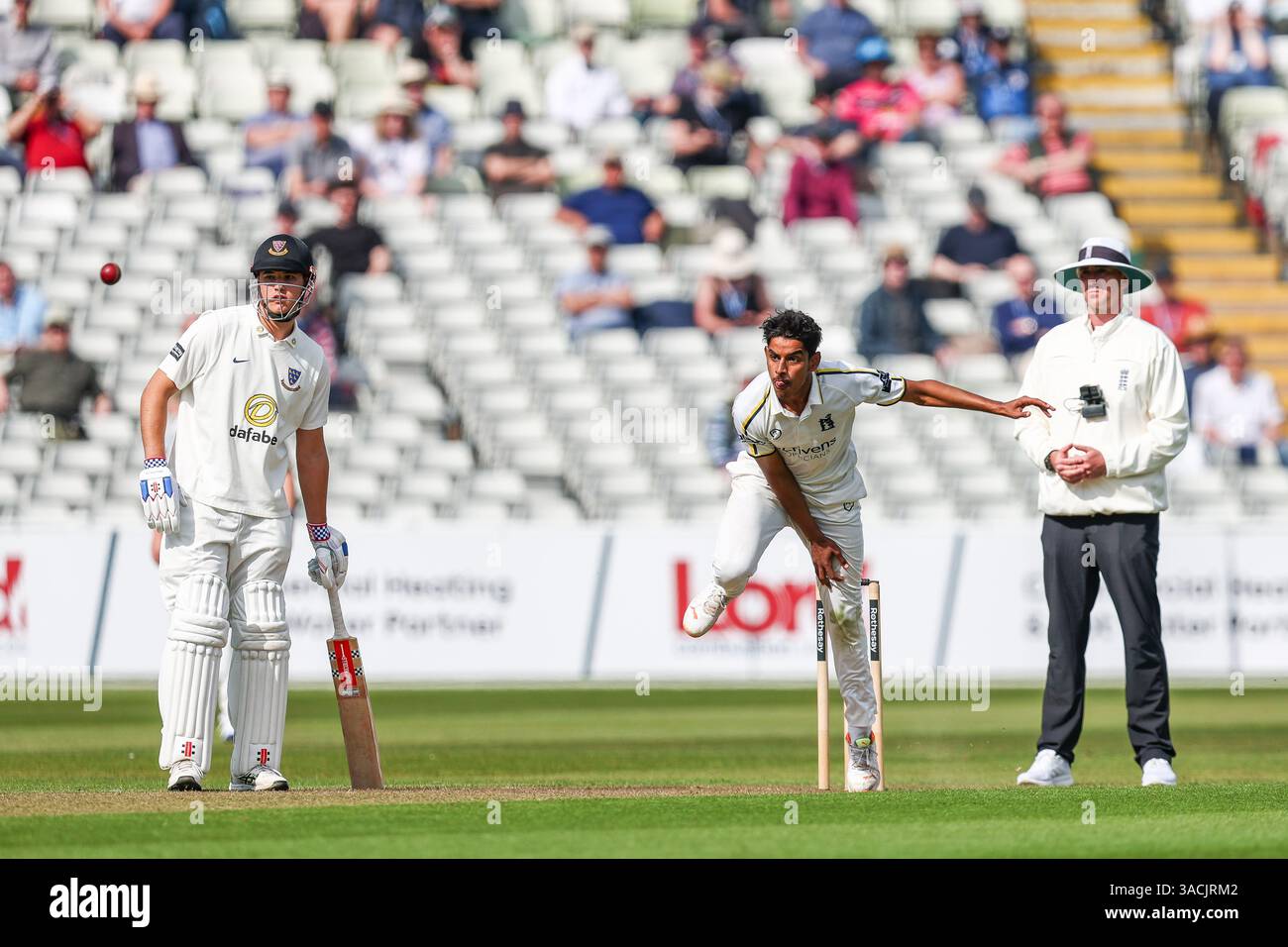 Birmingham, UK. 04th Apr, 2025. #10, Taz Ali of Warwickshire in action ...