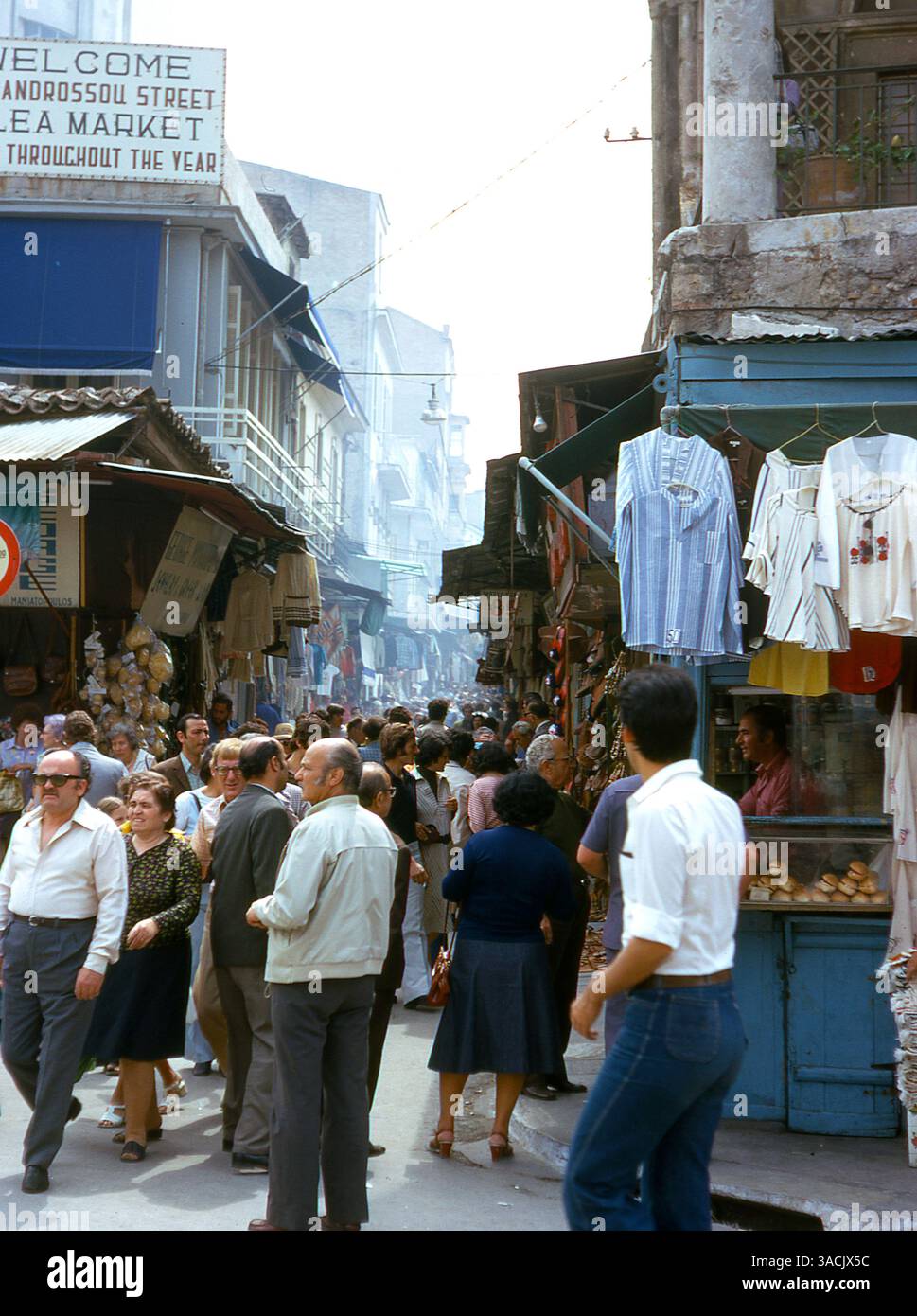 Busy scene of Pandrossou Street Market, Athens, Greece, in 1976 ...