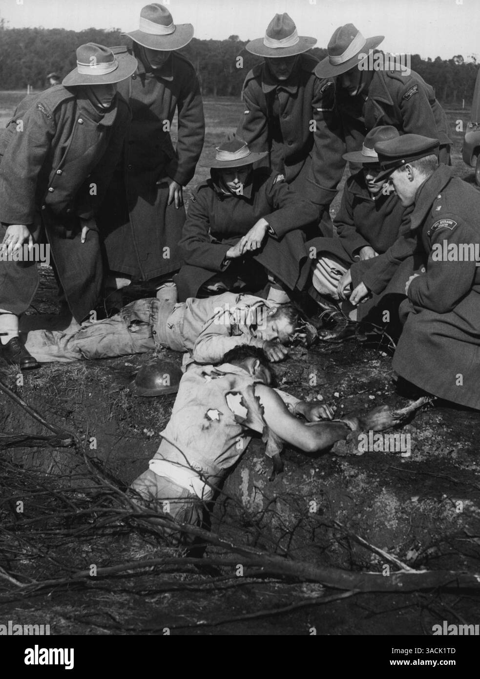 Army On Show -- This shot showing the Effect of a atom bomb on an open ...