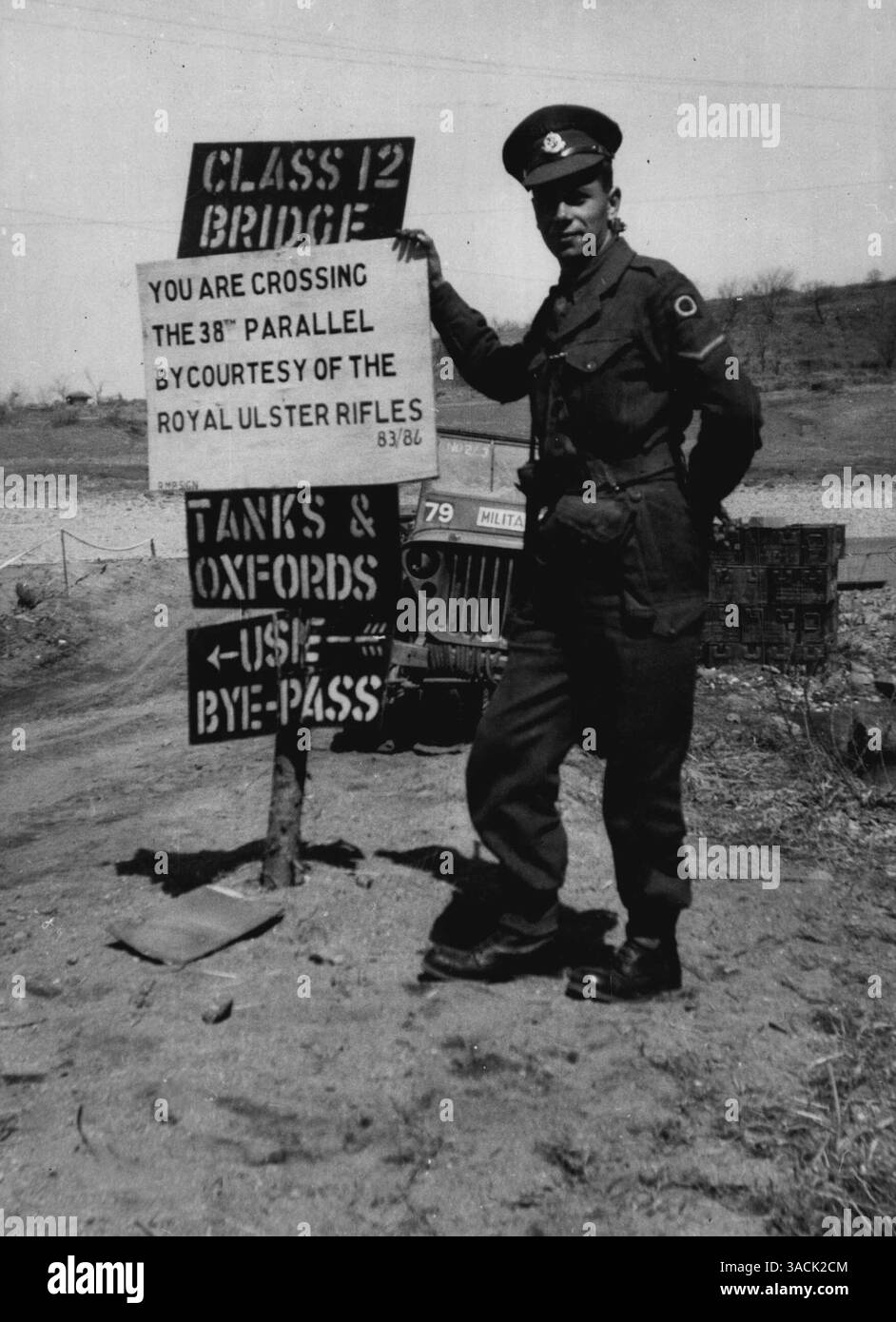 The War In Korea -- A member of the Royal Military Police standing ...