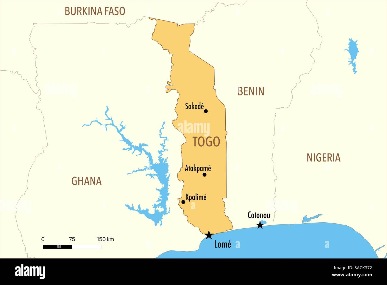 Map of Togo with Major Cities and Neighboring Countries Stock Photo - Alamy