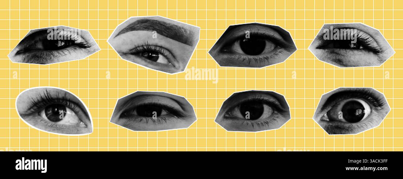 Eyes with halftone effect. y2k collage design. Vector elements in ...