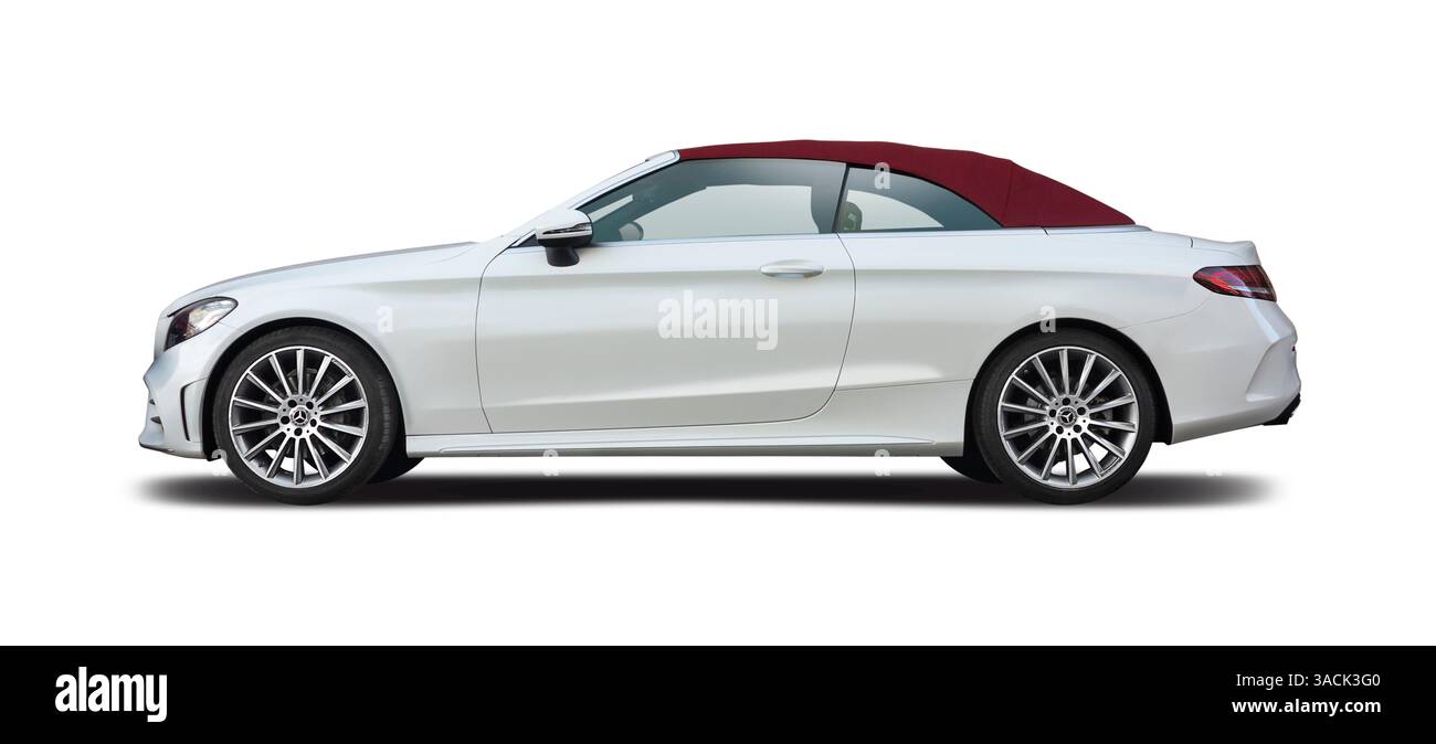 Mercedes-Benz E class sport cabrio car side view isolated on white ...