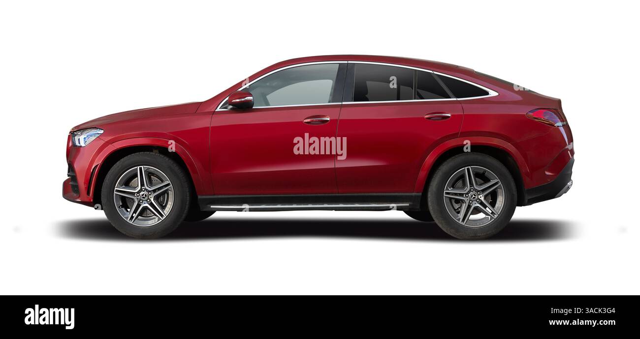 Mercedes-Benz GLE AMG SUV car, side view isolated on white background ...