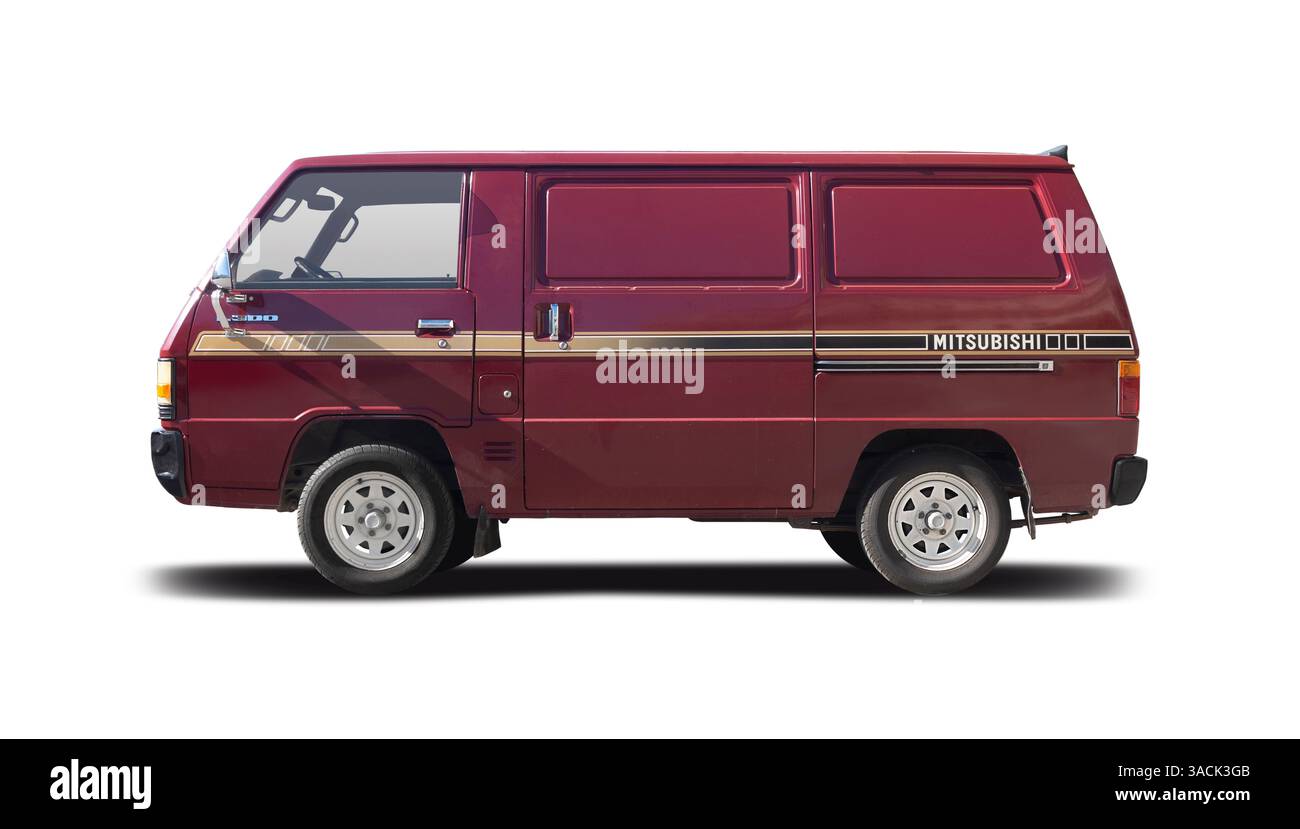 Mitsubishi Vanette classic van, side view isolated on white background ...