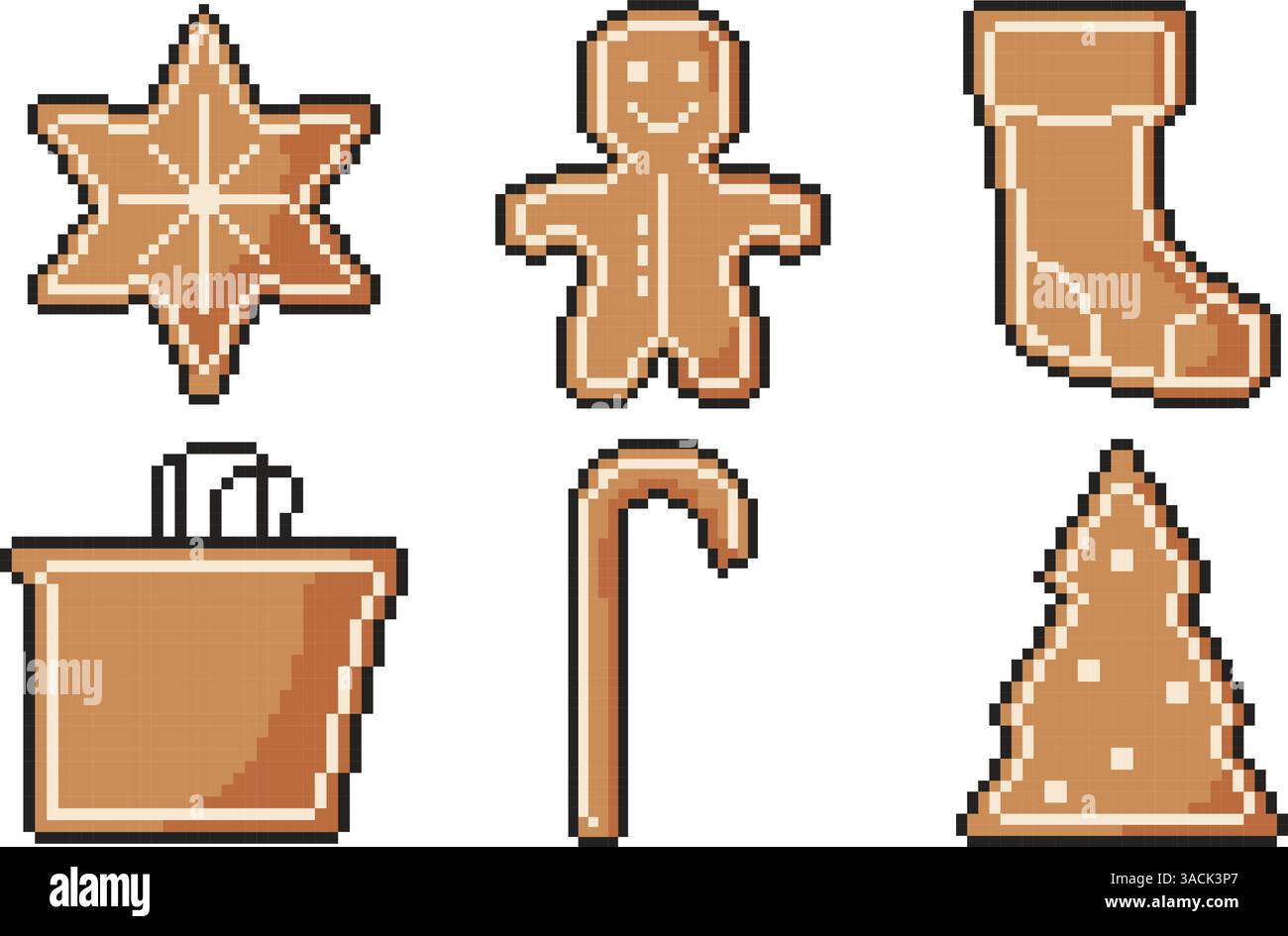 8 bit gingerbread icon set. Pixel art object. Old school vintage game graphic Stock Vector Image ...