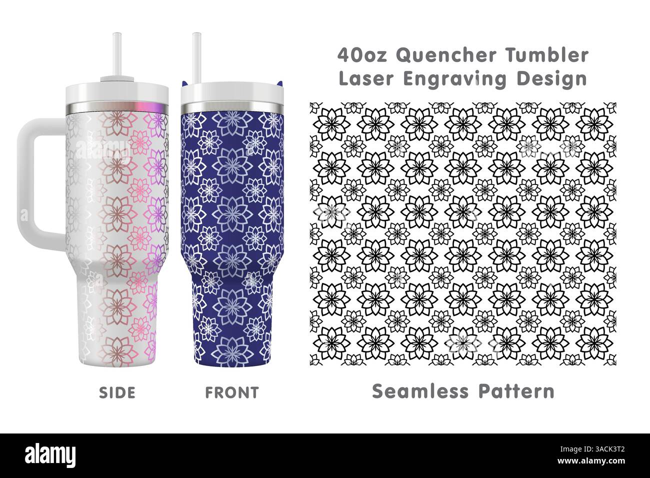 Seamless laser engraving design for 40oz tumbler. Abstract floral ...