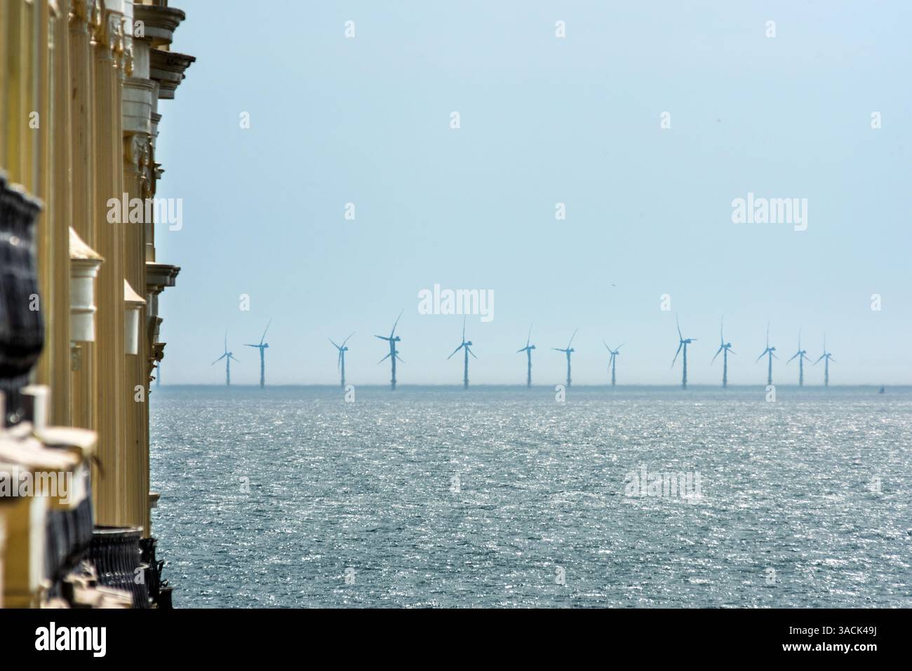 Brighton, April 4th 2025: The Rampion Wind Farm seen off the coast at ...