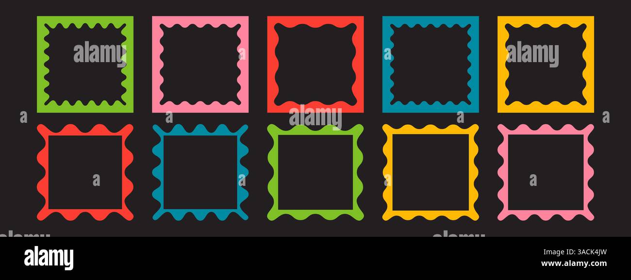 Set of frames with scallop edges. Trendy square borders with zigzag ...