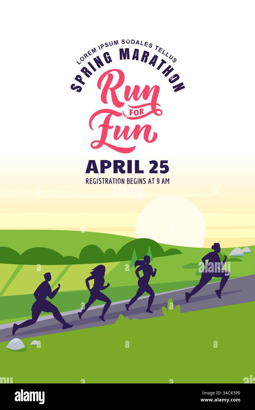 Spring summer marathon banner poster design template. Silhouette of ...