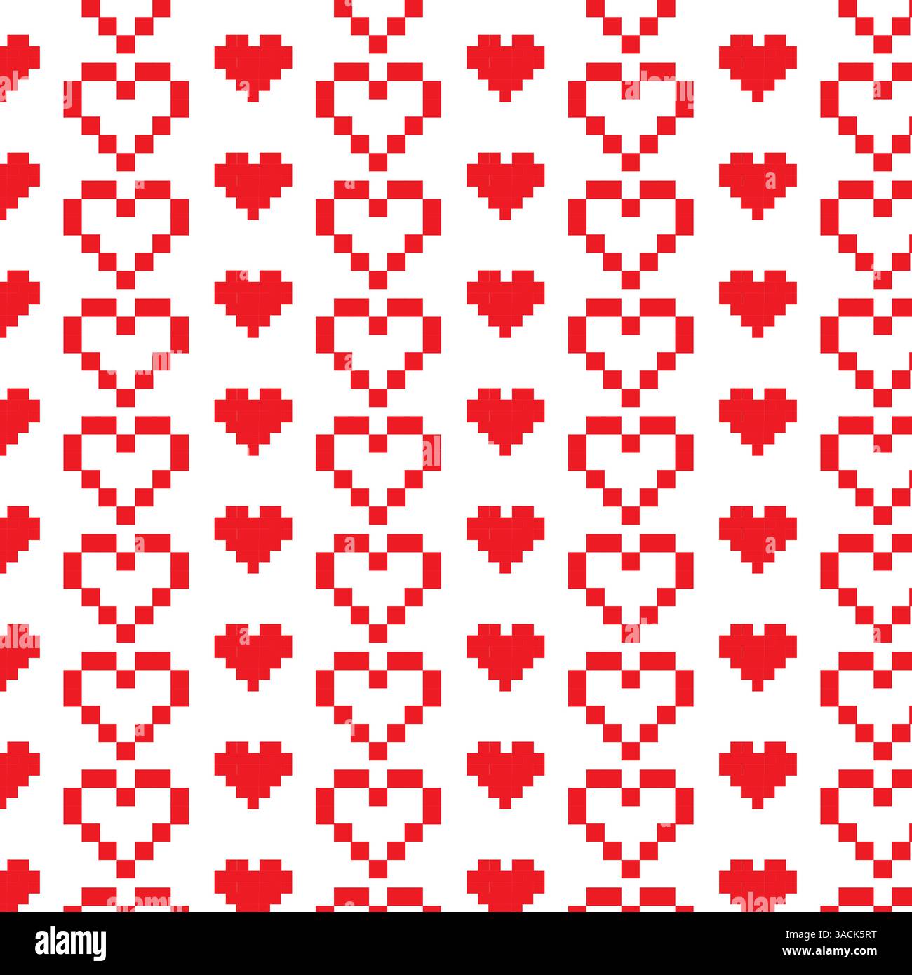 Seamless pixelated red heart pattern on white background Stock Vector ...