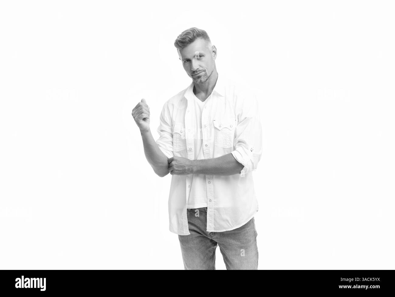grizzled man wear casual style. studio shot of grizzled man. mature ...