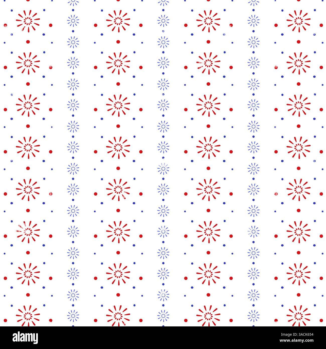 Seamless geometric pattern with red and blue floral motifs on white ...