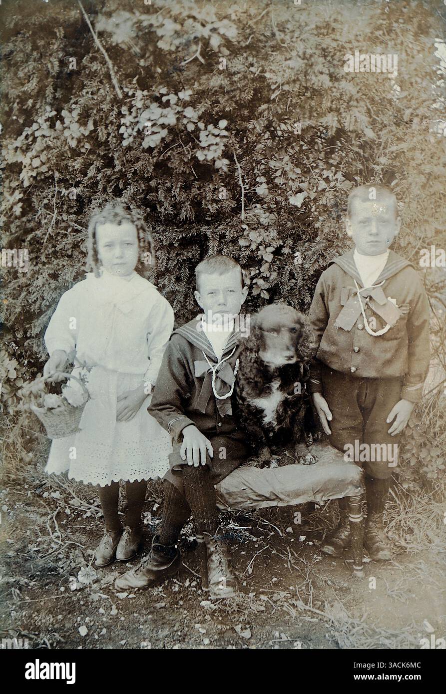 Early 1900s, Edwardian, a group of two boys in sailor outfits and a ...