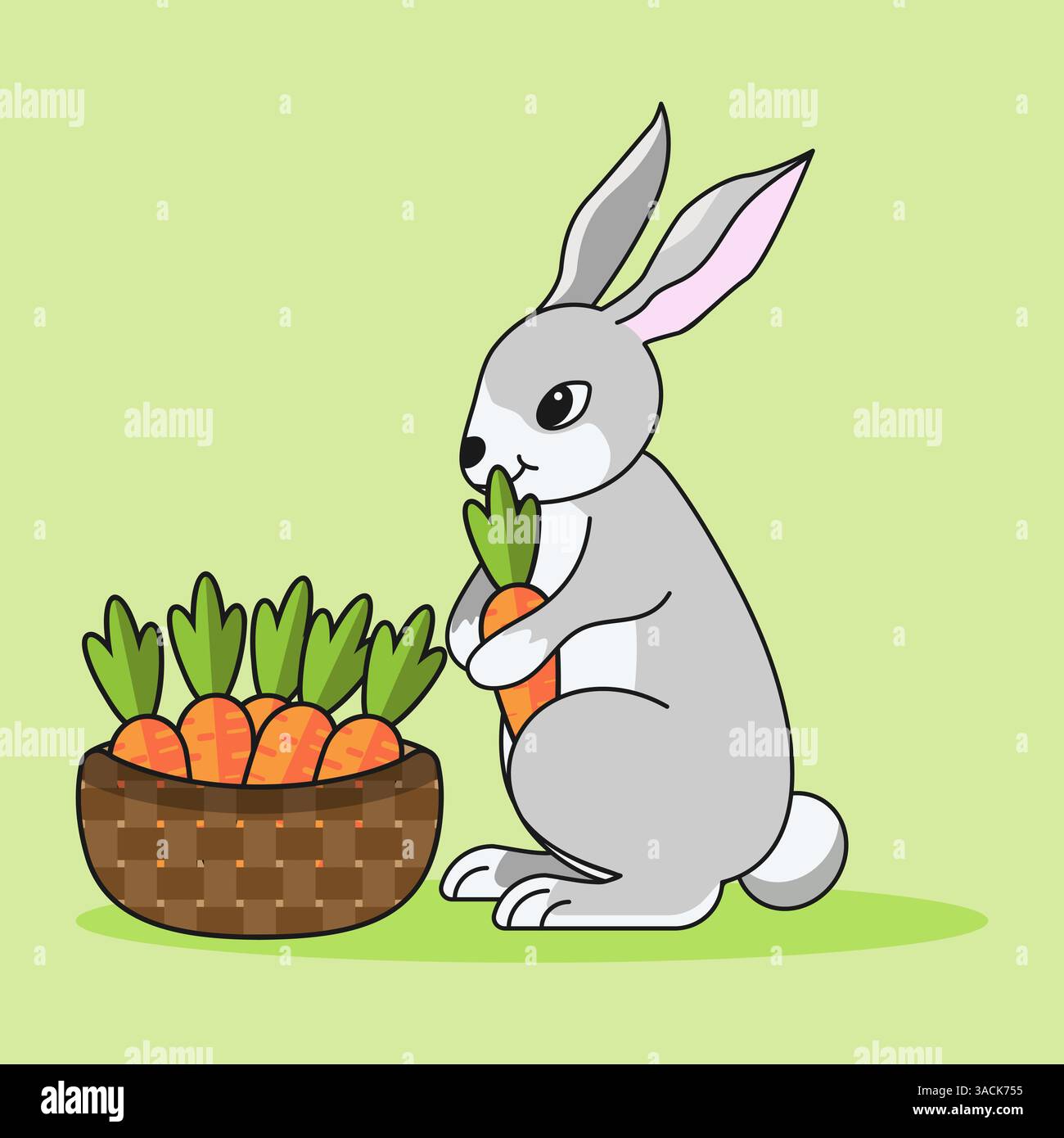 Cute Cartoon Rabbit near Basket with Carrot Food Stock Vector Image ...