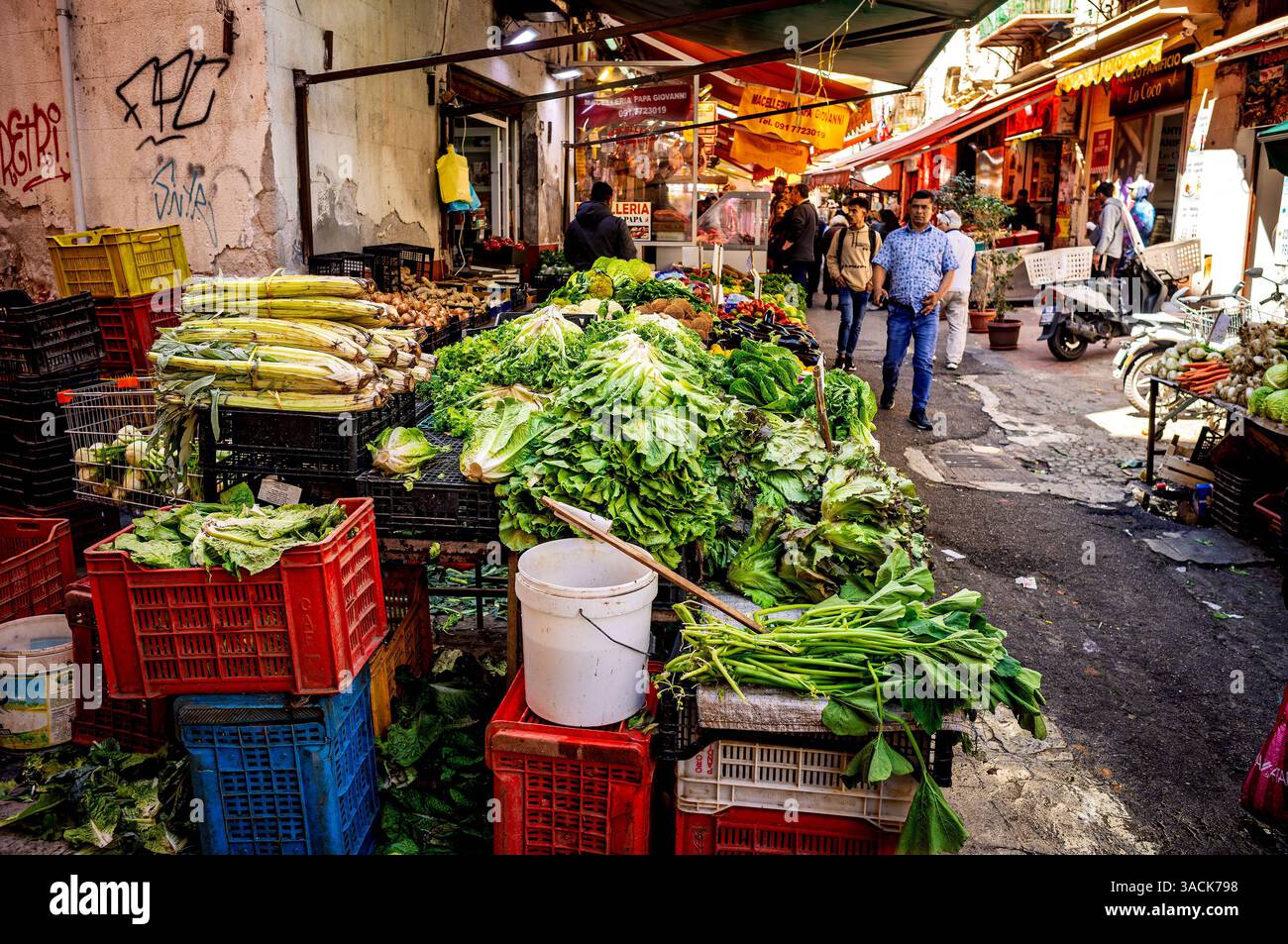The Ballaro Market in Palermo PALERMO, ITALY APRIL 4: Fruit and ...