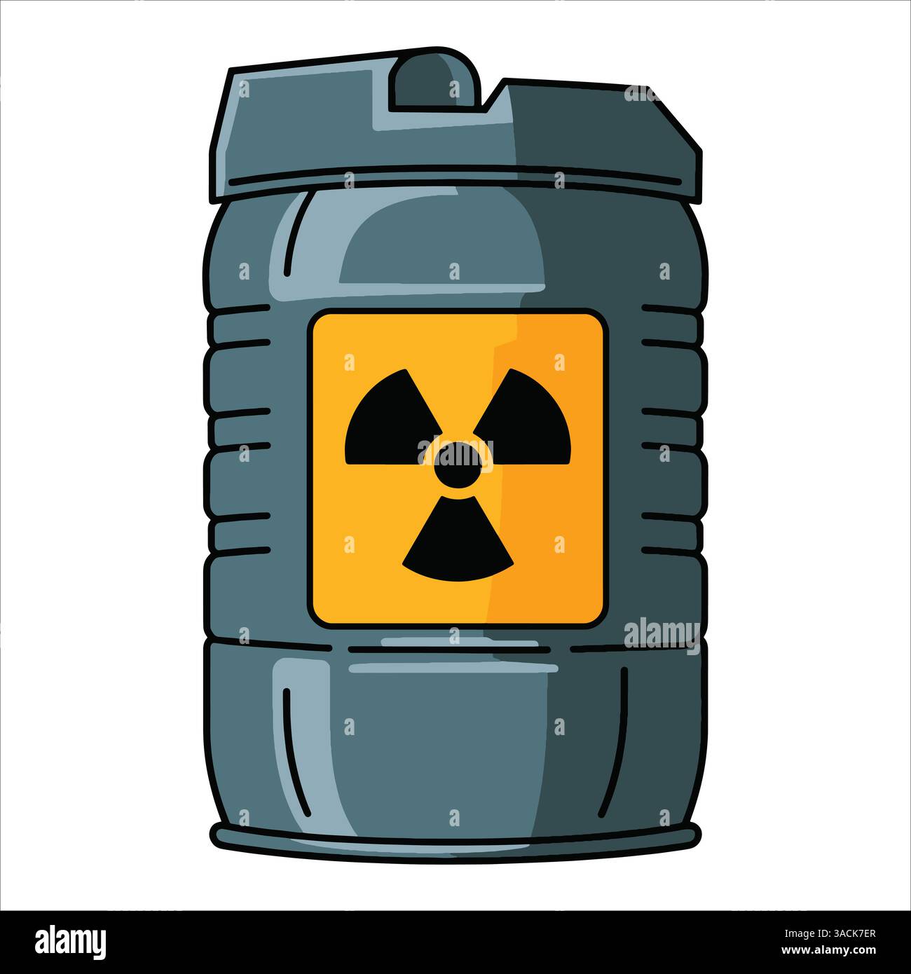 Flat design toxic waste contamination icon. Vector illustration of a hazardous barrel with a ...