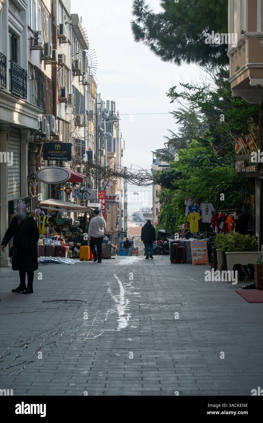 04.03.2025, Istanbul, Turkey. Narrow Downhill Street in Istanbul's ...