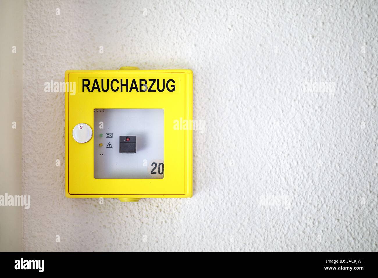 Smoke exhaust button for in building hallway in Switzerland. Rauchabzug ...