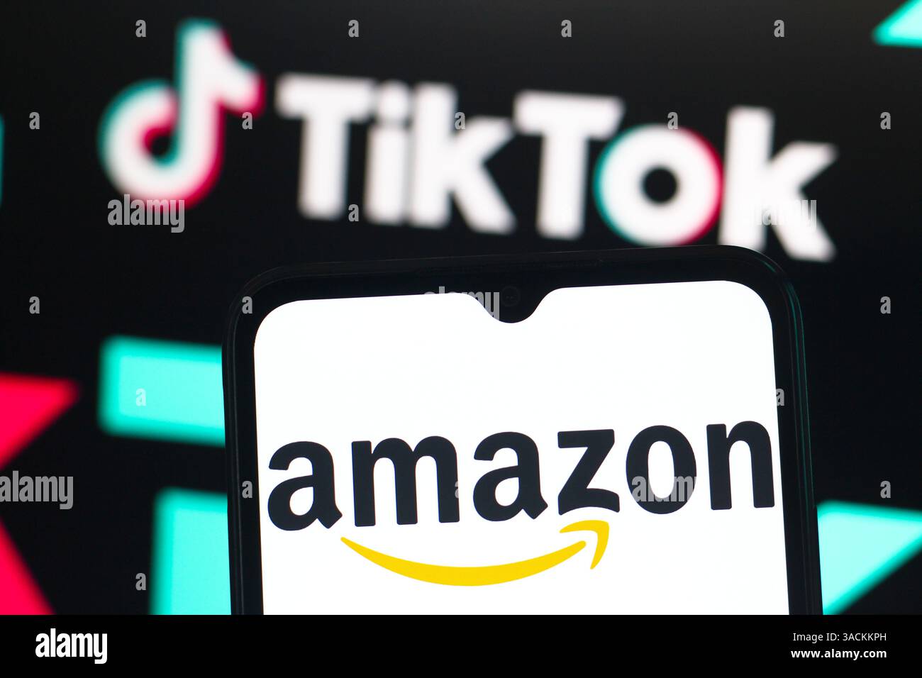 In this photo illustration, the Amazon logo is seen displayed on a ...